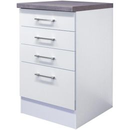 Flex-Well Unterschrank &raquo;Kopenhagen&laquo; (B x H x T) 50 x 86 x 60 cm, mit praktischen Schubk&auml;sten wei&szlig; Holzwerkstoff Wei&szlig;, B/H/T: 50cm x 86cm x 57cm, Schubladen: 3 