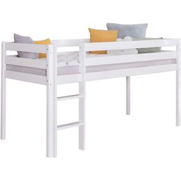 Ticaa Hochbett &raquo;Malte, FSC -zertifizierte Kiefer&laquo; 90x200cm Liegefl&auml;che, H&ouml;he 114cm, mit Rollrost wei&szlig; Liegefl&auml;che B/L: 90cm x 200cm, kein H&auml;rtegrad, ohne 