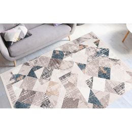 me gusta Teppich &raquo;Akropolis 225&laquo; rechteckig 12 mm H&ouml;he flacher Teppich mit Baumwollr&uuml;cken, attraktiver Vintage-Look blau Polyester B : 80cm 1 Stk., 