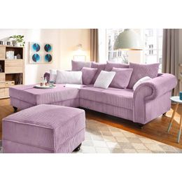 Home Affaire Ecksofa &raquo;King George King Henry, Mega Sofa, Breite 260cm, L-Form&laquo; mit Federkern, in legerer Polsterung und vielen Kissen lila Samtcord &raquo;