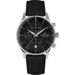 Jacques Lemans Herren Chronograph &raquo;London&laquo; Quarzuhr, Armbanduhr, Herrenuhr, Lederarmband, Stoppfunktion, Datum schwarz Einheitsgr&ouml;&szlig;e