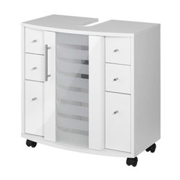Welltime Waschbeckenunterschrank &raquo;Jaca&laquo; Breite 60 cm, mit hochgl&auml;nzenden Fronten wei&szlig; Holzwerkstoff, MDF wei&szlig;, B/H/T: 60cm x 58cm x 35cm, T&uuml;ren: 2 Stk