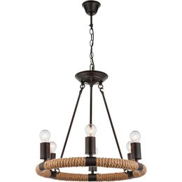 Globo LIGHTING H&auml;ngeleuchte &raquo;ULLEU&laquo; E27 1 Stk. H&auml;ngeleuchte Schwarz, Hanfseil, E27 braun 6, &Oslash; 50cm H: 126cm, 1 Stk.