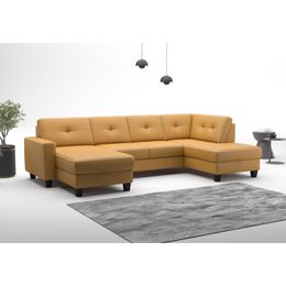 OTTO home Wohnlandschaft &raquo;Varese&laquo; wahlweise mit Schlaffunktion und Bettkasten beige B/H/T: 304cm x 91cm x 170cm, NaturLEDER Stoff, Ottomane rechts,mit