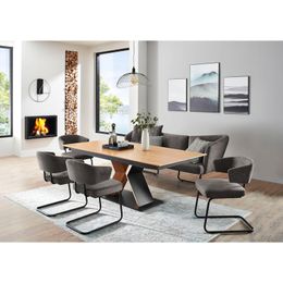 K+w Komfort & Wohnen K+W Komfort & Wohnen Essgruppe &raquo;Mikkado Tube&laquo; 6 Stk. tlg. 4 Freischwinger und ein Funktionsesstisch grau B/H/T: 192cm x 88cm x 71cm, Flachgewebe, 
