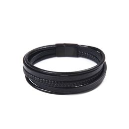 Firetti Herren Lederarmband &raquo;im maskulinen Design, mehrreihig, teilweise geflochten&laquo; schwarz 23cm, Edelstahl Leder