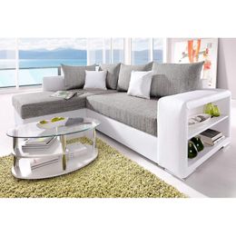Collection AB Ecksofa &raquo;John L-Form, B: 226 cm&laquo; Schlaffunktion, Bettkasten, Regalelement & 2 Zierkissen wei&szlig; B/H/T: 226cm x 80cm x 160cm, Kunstleder 