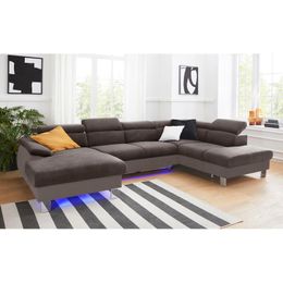 COTTA Wohnlandschaft &raquo;Komaris U-Form, B: 320 cm&laquo; mit Kopfteilverstellung, optional Schlaffunktion, Bettkasten & Licht braun Microfaser PRIMABELLE (100