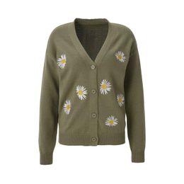 Aniston CASUAL Strickjacke in khaki-wei&szlig;-gelb | Gr.: 42
