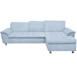 DOMO collection Ecksofa &raquo;FRANZI 278x170x81 cm, Steppung im Sitzbereich, L-Form&laquo; wahlweise mit Bettfunktion, Bettkasten und Kopfteilverstellung blau 