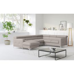 COTTA Wohnlandschaft &raquo;Sammy U-Form, B: 304 cm&laquo; Kopfteilverstellung, optional Schlaffunktion & Bettkasten grau NaturLEDER , die R&uuml;ckseite ist mit 