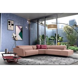 Egoitaliano Ecksofa &raquo;Stefanie-e, Designsofa der Extraklasse, bequem mit hohem Sitzkomfort&laquo; mit Relaxfunktion und verstellbaren Kopfteilelementen rosa Leder &raquo;BULL&laquo;