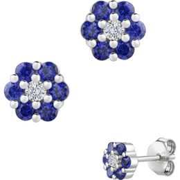 Firetti Damen Paar Ohrstecker &raquo;Schmuck Geschenk Silber 925 Ohrschmuck Ohrringe Blume&laquo; Made in Germany - mit Zirkonia (synth.) blau 6mm, Silber 925 (