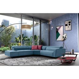 Egoitaliano Ecksofa &raquo;Stefanie-e, Designsofa der Extraklasse, bequem mit hohem Sitzkomfort&laquo; mit Relaxfunktion und verstellbaren Kopfteilelementen blau Luxus-