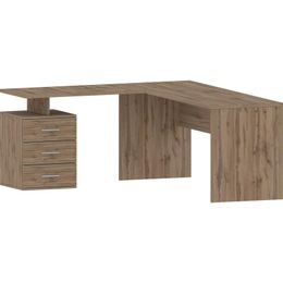 Home Affaire Eckschreibtisch &raquo;New Selina&laquo; Schreibtisch, Schubk&auml;sten, mit oder ohne Monitoraufsatz, B 180/160 cm braun B/H/T: 180cm x 75cm x 160cm, 