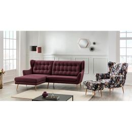 Home Affaire Ecksofa &raquo;Henry Louanne, L-Form&laquo; wahlweise mit Messingf&uuml;&szlig;en rot B/H/T: 250cm x 107cm x 173cm, Struktur grob, Recamiere links, Messingfu&szlig;