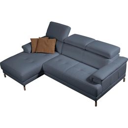 Egoitaliano Ecksofa &raquo;Soul, Design und Sitzkomfort auf hohem Niveau, tolle Details, L-Form&laquo; mit Recamiere, inkl. Kopfteilverstellung grau Leder &raquo;BULL&laquo; (echtes 