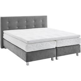 Westfalia Schlafkomfort Boxspringbett mit Kn&ouml;pfen in Kristalloptik, wahlweise mit Topper grau Bezug: Microvelours 100% Polyester;Polsterung: 100% Polyester Microvelours Mit 