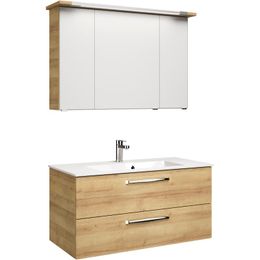 Badm&ouml;bel-Set &raquo;Trentino 2-tlg Mineralmarmor-Waschtisch, Spiegelschrank mit LED-Profil&laquo; 3 Stk. tlg. braun Einheitsgr&ouml;&szlig;e