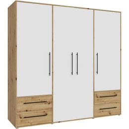 FORTE Kleiderschrank &raquo;Mokkaris, Garderobe, zeitloses Design, 4 T&uuml;ren, Made in Europe&laquo; B/H/T ca. 206x200x59cm, 4 Schubladen + schwarze Stangengriffe, 