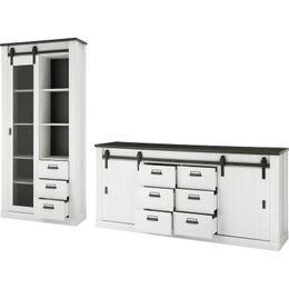 Home Affaire Wohnwand &raquo;Sherwood, Anbauwand im Industrial-Style, Komplettset, Wohnzimmer-Set&laquo; 2 Stk. tlg. wei&szlig; B/H/T: 314cmcm x 201cmcm x 43cmcm