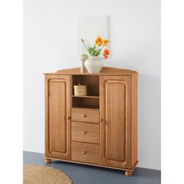 OTTO home Highboard &raquo;Mette&laquo; Stauraumschrank mit 3 Schubladen und verstellbaren Einlegeb&ouml;den beige FSC -zertifiziertes Massivholz B/H/T: 118cm x 125cm 