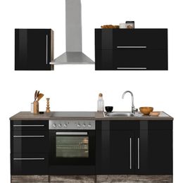 KOCHSTATION K&uuml;chenzeile &raquo;KS-Samos&laquo; Breite 210 cm, wahlweise mit E-Ger&auml;ten, mit Arbeitsplatte schwarz B/H/T: 210cm x 200cm x 60cm, ohne E-Ger&auml;te
