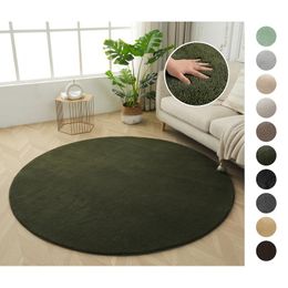 OTTO home Teppich &raquo;Cali&laquo; rund 16 mm H&ouml;he Uni-Farben, kuschelig, & weich, waschbar, Wohnzimmer, Schlafzimmer gr&uuml;n Kunstfaser, Microfaser &Oslash; 120cm 1 Stk.