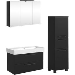 Welltime Badm&ouml;bel-Set &raquo;SALVADA, 3tlg-Set, ged&auml;mpfte Scharniere, Softclose, Keramikbecken&laquo; Ma&szlig;e (B/T/H): 140/47,5/200 cm schwarz MDF B/H/T: 140cmcm x 