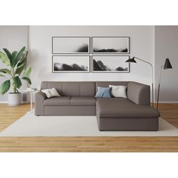 DOMO collection Ecksofa &raquo;Topper zeitlos elegant, kompakte Stellma&szlig;eL-Form&laquo; mit Ottomane, wahlweise mit Schlaffunktion braun B/H/T: 237cm x 78cm x 