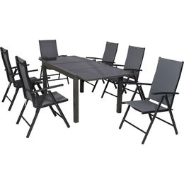 Merxx Garten-Essgruppe &raquo;Amalfi&laquo; Set, 7 tlg. inkl. 6 Klappsessel, 1 Ausziehtisch grau Aluminium, Polyester B/H/T: 57cm x 108cm x 65cm