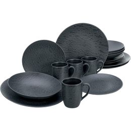 Creatable Kombiservice &raquo;Schiefer Black&laquo; robuste, kratzfeste, seidenmatte Glasur schwarz Steinzeug 16 Stk.