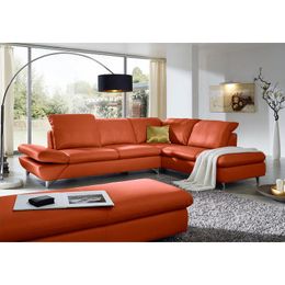 W.Schillig Ecksofa &raquo;Taoo, elegant und zeitlos, bequem, L-Form, Breite 296cm&laquo; mit Sitziefenverstellung & Kopfteilverstellung orange Longlife Xtra-Leder