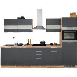 KOCHSTATION K&uuml;chenzeile &raquo;KS-Luhe&laquo; 300 cm breit, wahlweise mit oder ohne E-Ger&auml;ten, gefr&auml;ste MDF-Fronten grau B/H/T: 300cm x 60cm, inkl. E-Ger&auml;te (