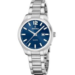 Festina Damen Quarzuhr &raquo;Classic Steel&laquo; Armbanduhr, Damenuhr, Edelstahlarmband, analog, Tag blau Einheitsgr&ouml;&szlig;e