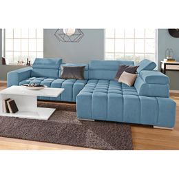 exxpo - sofa fashion Ecksofa &raquo;Elias, aktuelle Kreuzsteppung im Sitz, bequem, Breite 307cm, L-Form&laquo; mit Kopf- bzw. R&uuml;ckenverstellung, wahlweise mit 
