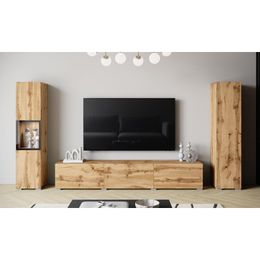 Home Affaire Wohnwand &raquo;BERLIN III, Vitrine T&uuml;rschlag links/rechts wechselbar&laquo; Komplett-Set, 3 Stk. tlg. braun B/H/T: 260cmcm x 130cmcm x 33cmcm