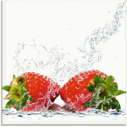 Artland Glasbild &raquo;Erdbeeren mit Spritzwasser&laquo; Lebensmittel 1 Stk. tlg. in verschiedenen Gr&ouml;&szlig;en rot B/H/T: 20cm x 20cm, Glasbild Lebensmittel, 1 Stk.