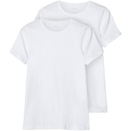 name it Jungen T-Shirt &raquo;NKMT-SHIRT &ndash; T-Shirt im 2er-Pack mit Rundhals&laquo; 2er-Pack, 2 Stk. unifarben, casual, slim fit, Jersey, Rundhals wei&szlig; 134 (140)