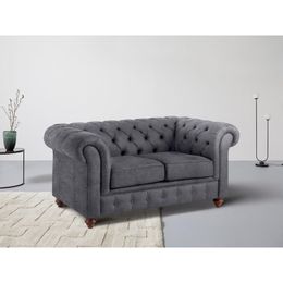 OTTO home Chesterfield-Sofa &raquo;Chesterfield 2-Sitzer B/T/H: 150/89/74 cm&laquo; mit hochwertiger Knopfheftung, auch in Leder grau Struktur (100% Polyester) B/