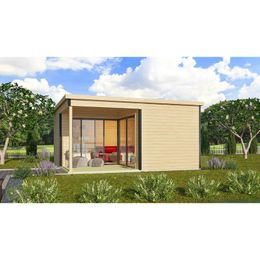 Lasita Maja Gartenhaus &raquo;DOMEO 6 LOGGIA&laquo; in verschiedenen Farben, mit &Uuml;berdachung beige Holzwerkstoff Fu&szlig;boden im Gartenhaus, ohne R&uuml;ck- und Seitenwand