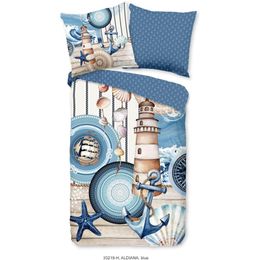 HIP Wendebettw&auml;sche &raquo;Aldiana&laquo; 3 Stk. Mako-Satin, Rei&szlig;verschluss, Wendeoptik, Mandala, Maritim, Blau blau Mako-Satin, Obermaterial: 100% Baumwolle B/L: