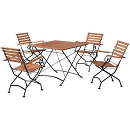 Merxx Garten-Essgruppe &raquo;Schlo&szlig;garten&laquo; 5 Stk. tlg. 4 Klappsessel mit Tisch braun FSC -zertifiziertes Massivholz B/H/T: 57cm x 85cm x 60cm, Dining Set