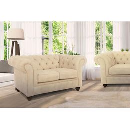Home Affaire Chesterfield-Sofa &raquo;Duc 2-Sitzer&laquo; hochwertige Knopfheftung im R&uuml;cken, Samtoptik mit changierender Optik beige Samtoptik (100% Polyester);