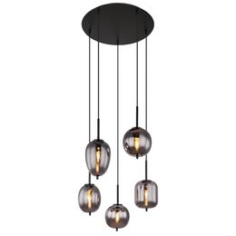 Globo LIGHTING H&auml;ngeleuchte &raquo;BLACKY&laquo; E14 1 Stk. H&auml;ngelampe schwarz Glas rauchfarben unterschiedliche Gl&auml;ser schwarz &Oslash; 57,5cm H: 150cm, 1 Stk.