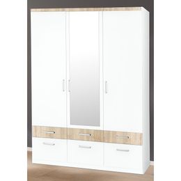 Priess Kleiderschrank wei&szlig; Holzwerkstoff B/H/T: 140cm x 193cm x 56cm, T&uuml;ren: 3 Stk.