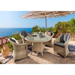 Destiny Garten-Essgruppe &raquo;MALAGA LUNA 4 Se + Tisch &Oslash; 100x75cm, natur meliert&laquo; Set, 13 Stk. tlg. Aluminium, Polyrattan beige Aluminium, Polyrattan Polyester