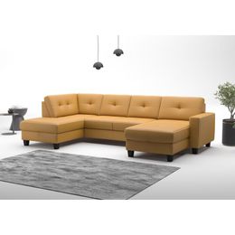 OTTO home Wohnlandschaft &raquo;Varese&laquo; wahlweise mit Schlaffunktion und Bettkasten beige B/H/T: 304cm x 91cm x 170cm, NaturLEDER , Ottomane links, ohne 