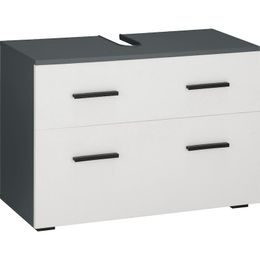 Welltime Waschbeckenunterschrank &raquo;Skara&laquo; mit Klappe und Schubkasten, schwarze Griffe, Breite 80 cm, H&ouml;he 55 cm grau Holzwerkstoff anthrazit/R&uuml;ckwand 