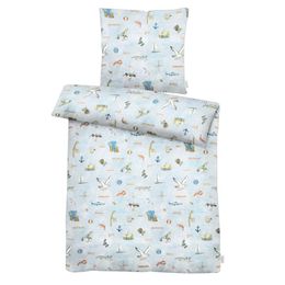 Apelt Bettw&auml;sche &raquo;Kyst&laquo; nordisches Strandmotiv blau Satin (Bio-Baumwolle), Obermaterial: 100% Baumwolle B/L: 135cm x 200cm, 1 Stk., 1 Stk., Satin (Bio